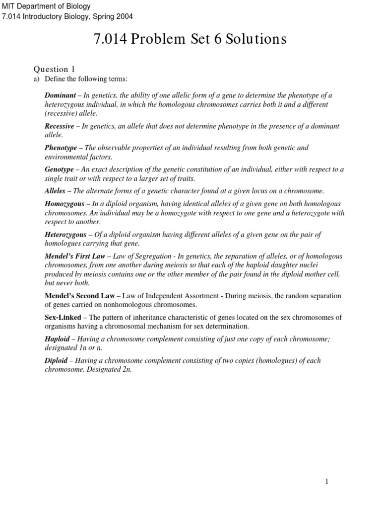 7.014 Problem Set 6 Solutions: A) Define The Following Terms | PDF ...