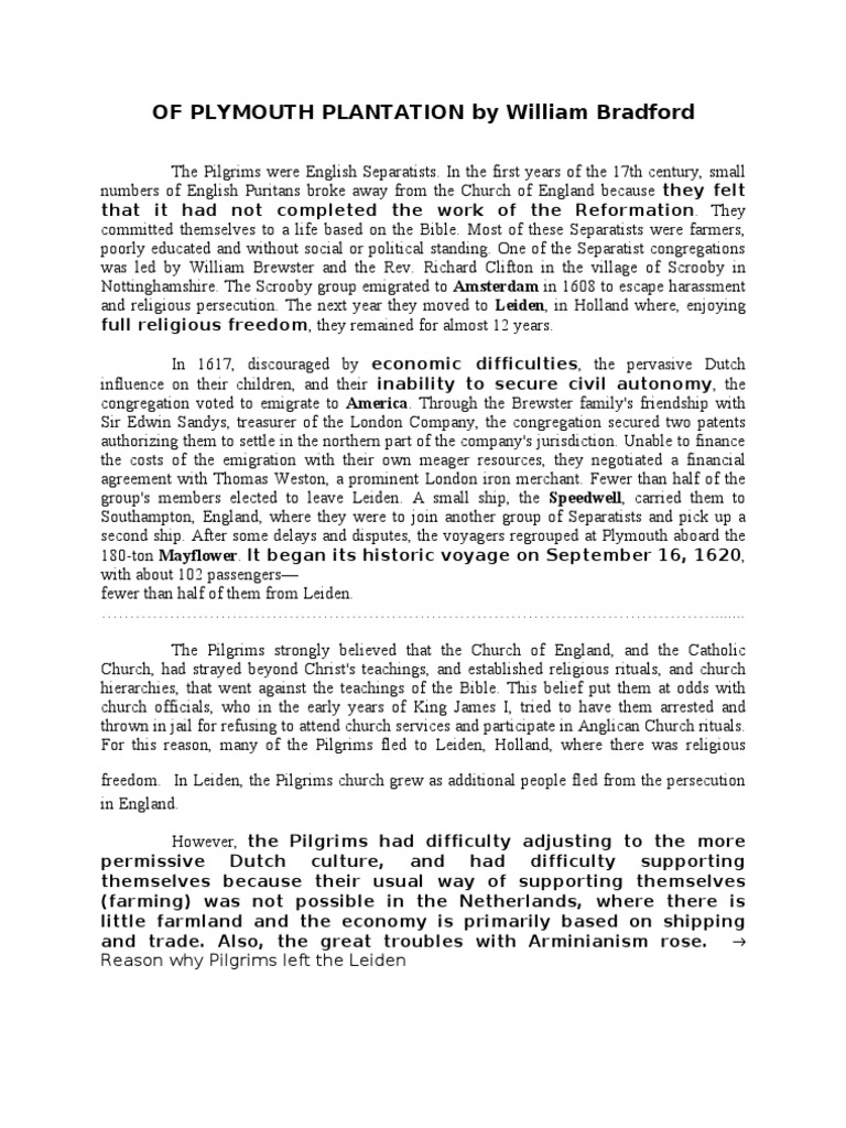 Of Plymouth Plantation by William Bradford | PDF | Plymouth Colony ...