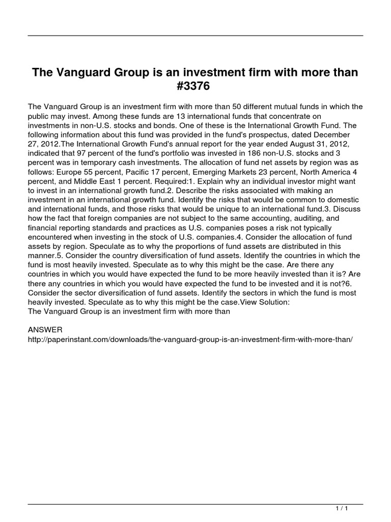 The Vanguard Group Is An Investment Firm With More Than | PDF | Asset ...