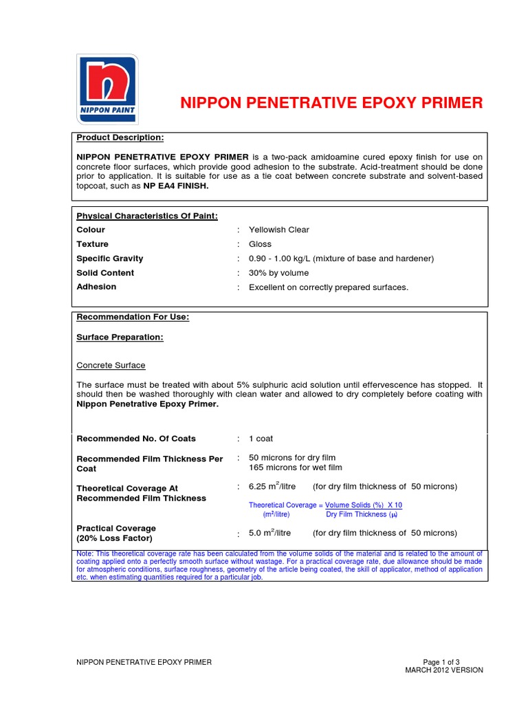 Nippon Penetrative Epoxy Primer Guide | PDF | Epoxy | Paint
