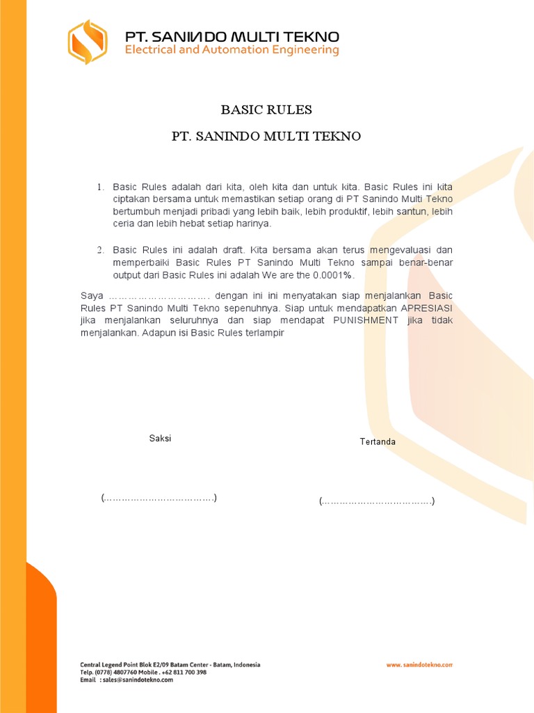Pedoman Dasar Kerja Sama PT Sanindo Multi Tekno | PDF