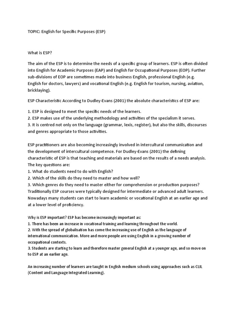Esp Report | PDF | English As A Second Or Foreign Language | Teachers