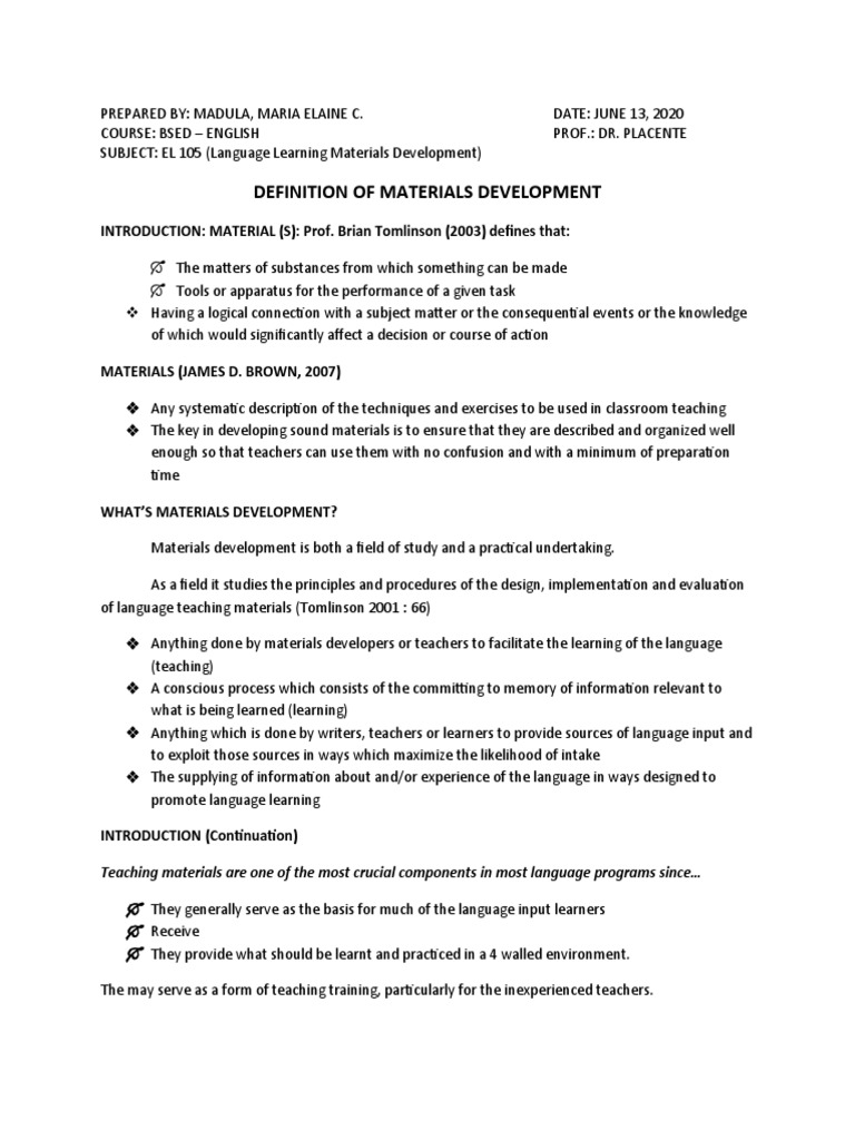#13 Definition of Materials Development | PDF | Learning | Teachers