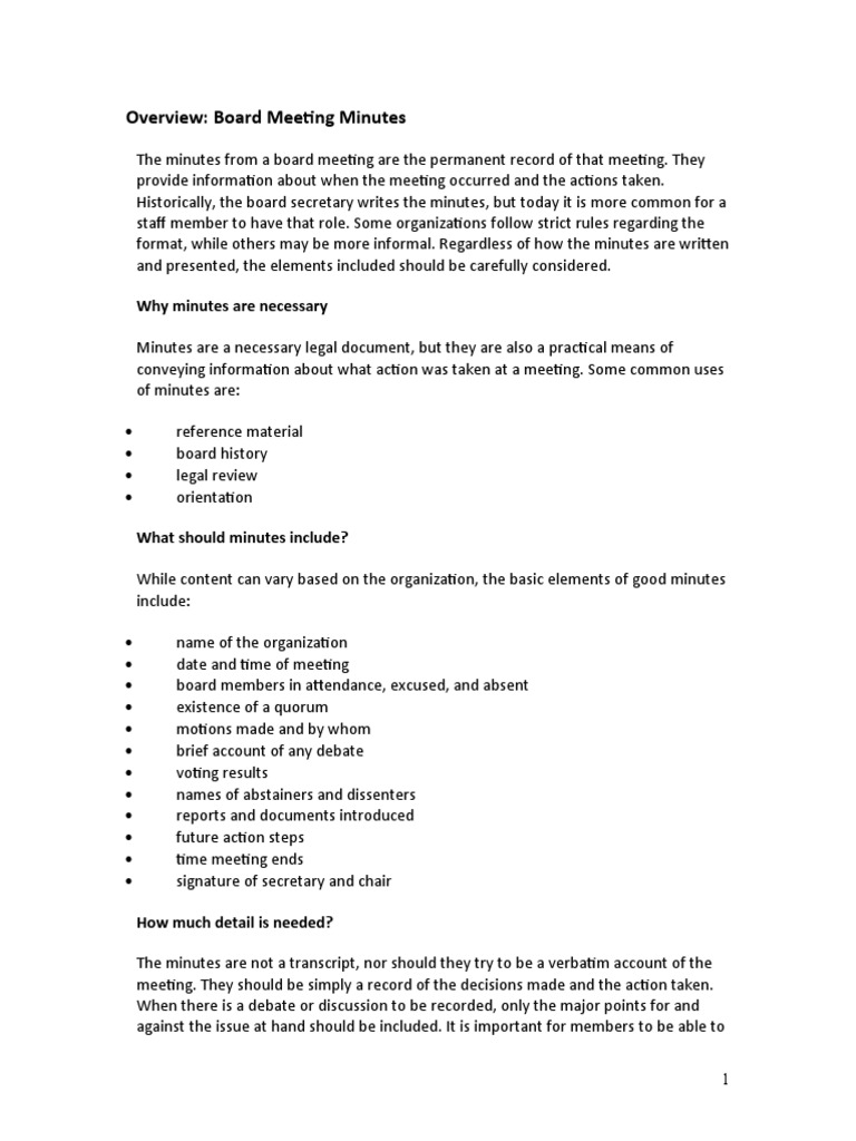 Board Meeting Minutes Overview and Template | PDF | Agenda (Meeting ...