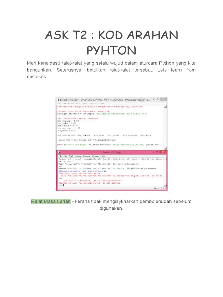 Ask T2 Kod Arahan Pyhton Ralat | PDF