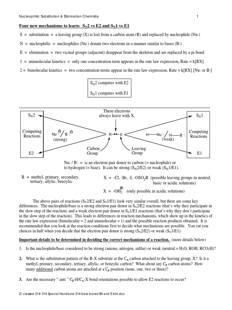 Four New Mechanisms To Learn: S 2 Vs E2 and S 1 Vs E1: Nucleophilic ...