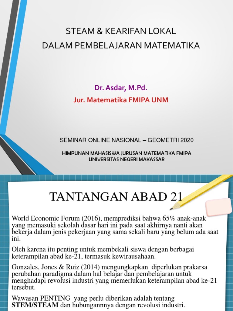 Dr. Asdar, M.Pd. - STEAM & Kearifan Lokal Dalam Pembelajaran Matematika ...