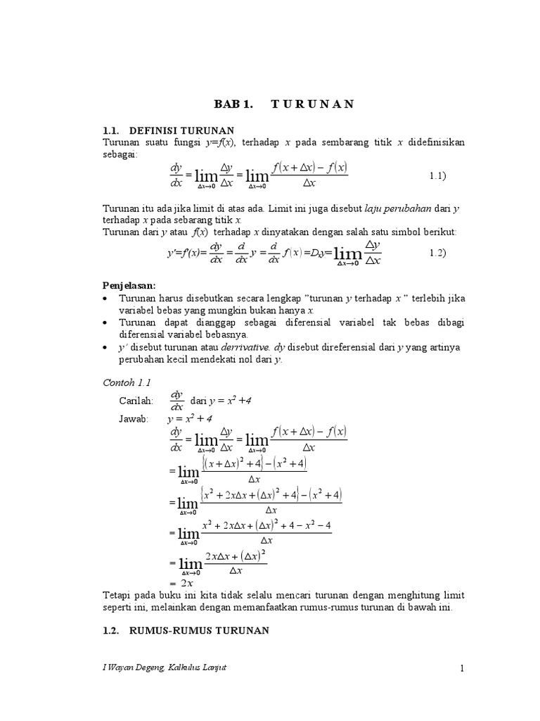 Definisi dan Rumus Turunan Matematika | PDF
