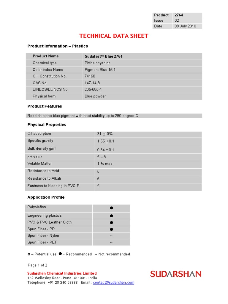 Technical Data Sheet: Product Information - Plastics | PDF | Pigment ...