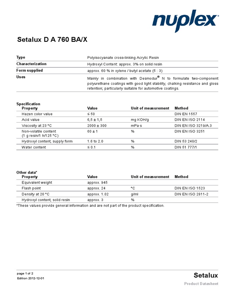 Setalux D A 760 BA-X en | PDF | Chemical Substances | Chemistry