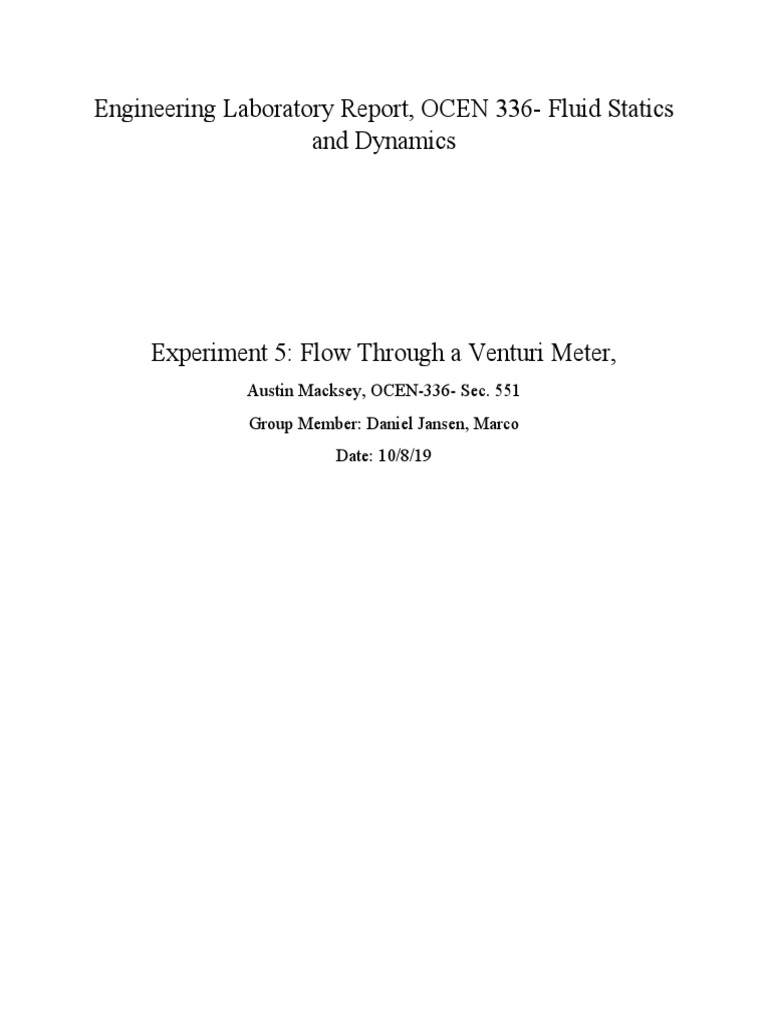 Fluids Lab 5 | PDF | Fluid Dynamics | Flow Measurement