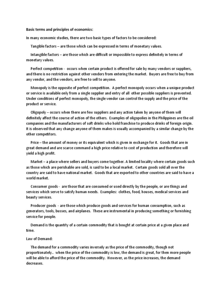 Basic economic terms and principles explained | PDF | Supply (Economics ...