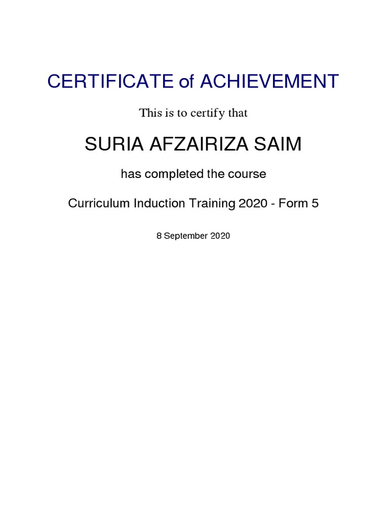 Curriculum Induction Training 2020 Certificate | PDF