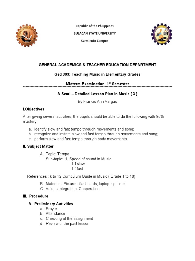 Grade 3 Music Lesson: Understanding Tempo | PDF | Lesson Plan | Cognition