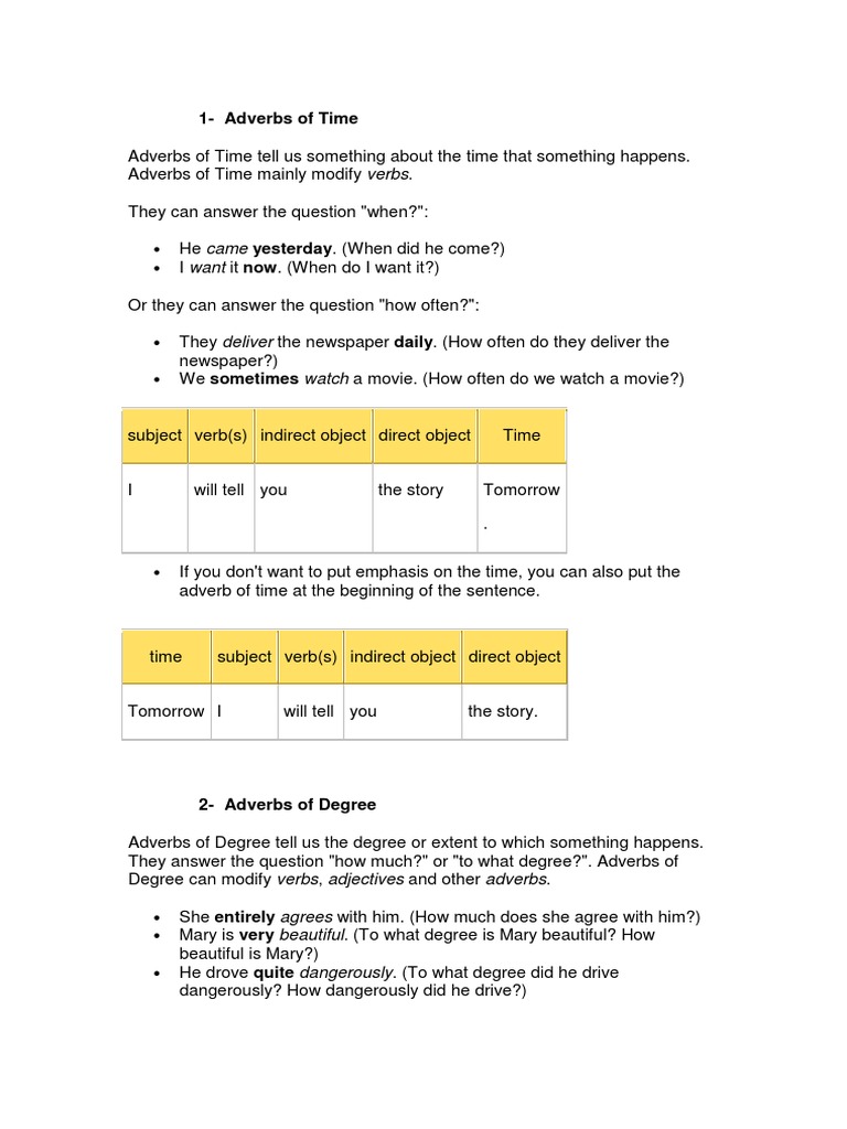 Adverbs of Time | PDF | Adverb | Verb