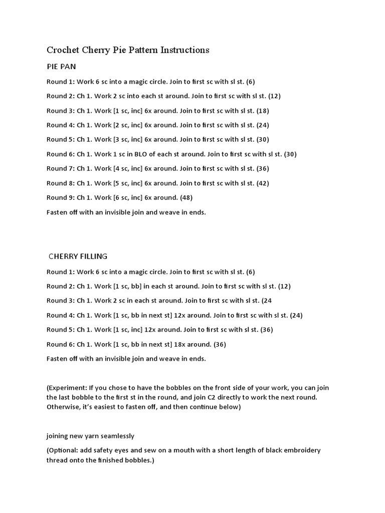 Crochet Cherry Pie Pattern Instructions | PDF | Yarn | Decorative Arts