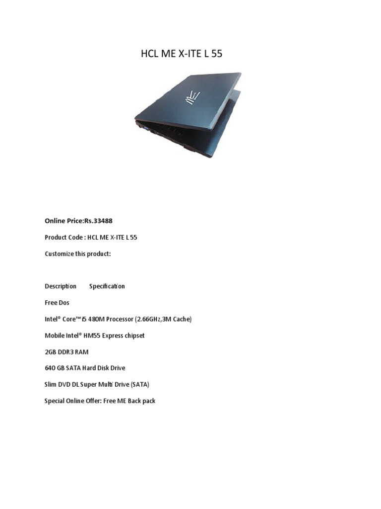 HCL ME X-ITE L 55 Laptop Overview | PDF | Computers