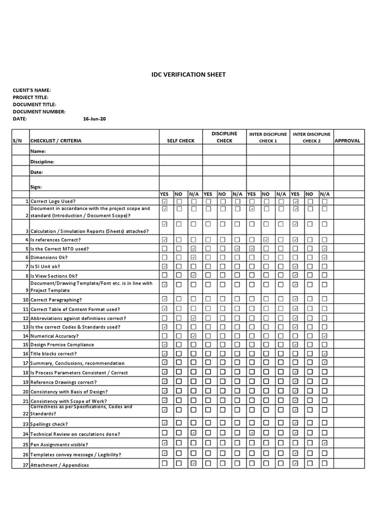 Idc Verification Sheet: Client'S Name: Project Title: Document Title ...