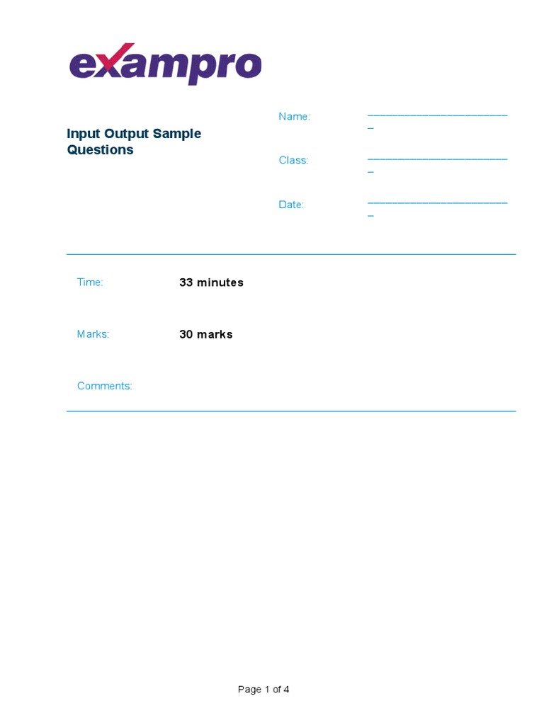 Input Output Sample Questions: Name | PDF | Barcode | Computer Data Storage