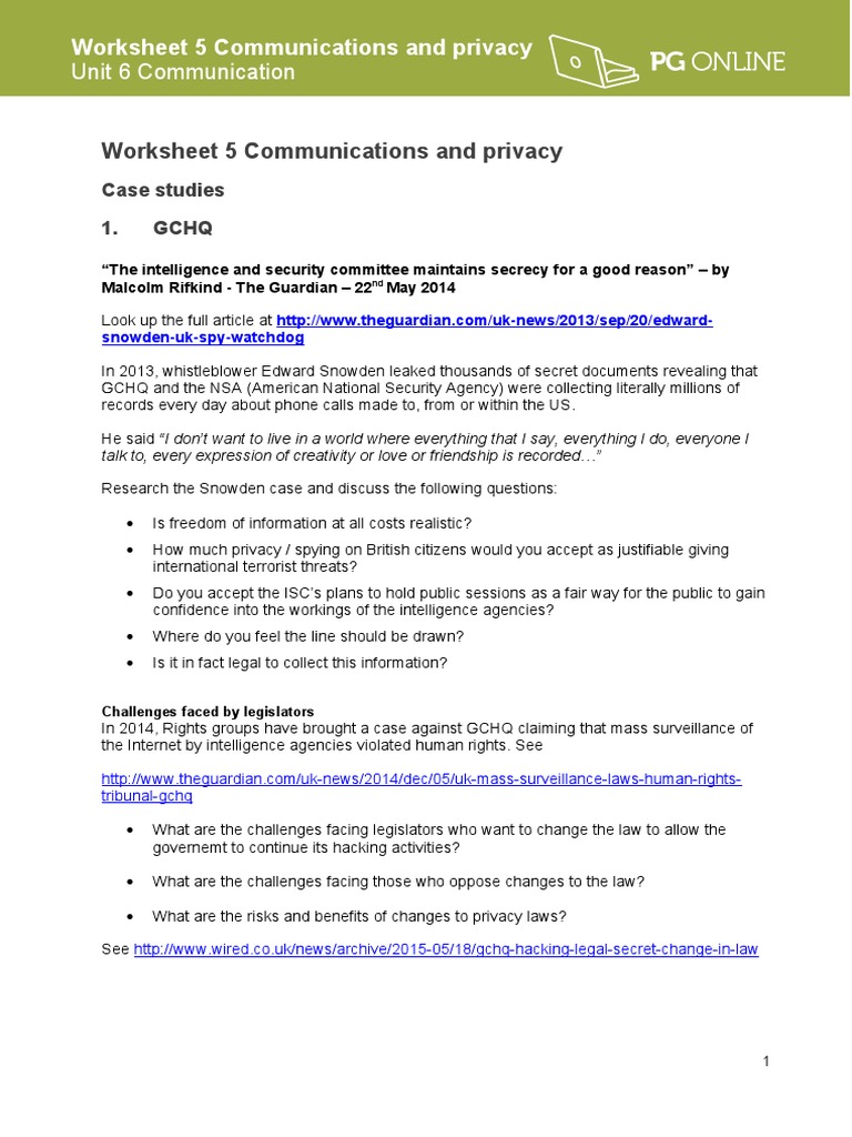 Worksheet 5 Communications and Privacy: Unit 6 Communication | Download ...