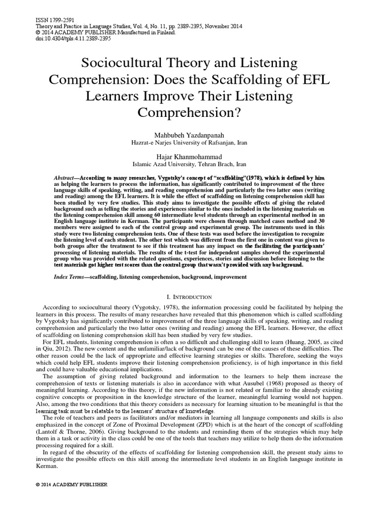 Scaffolding - in Listening | PDF | Reading Comprehension | English As A ...