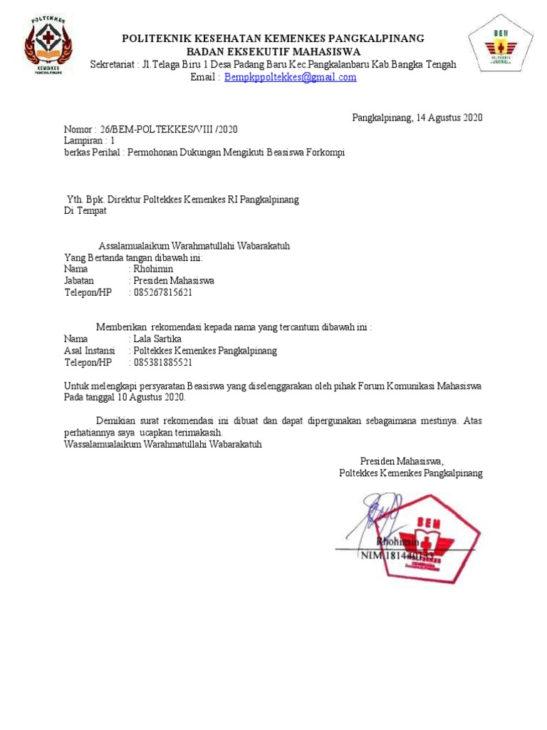 Surat Rekomendasi BEM | PDF