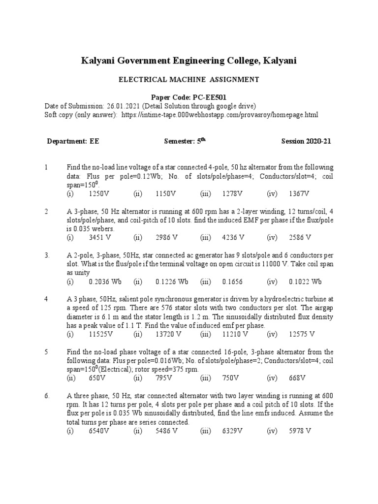 Electrical Machine Assignment 1 | PDF | Inductor | Force
