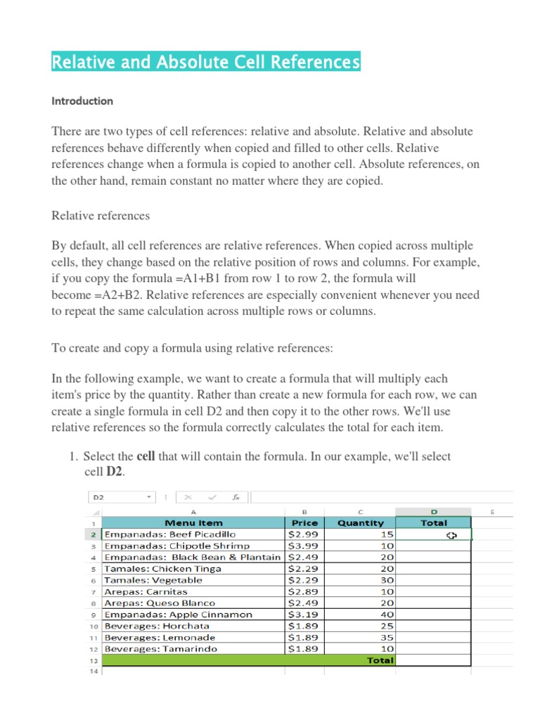 Absolute & Relative References | PDF
