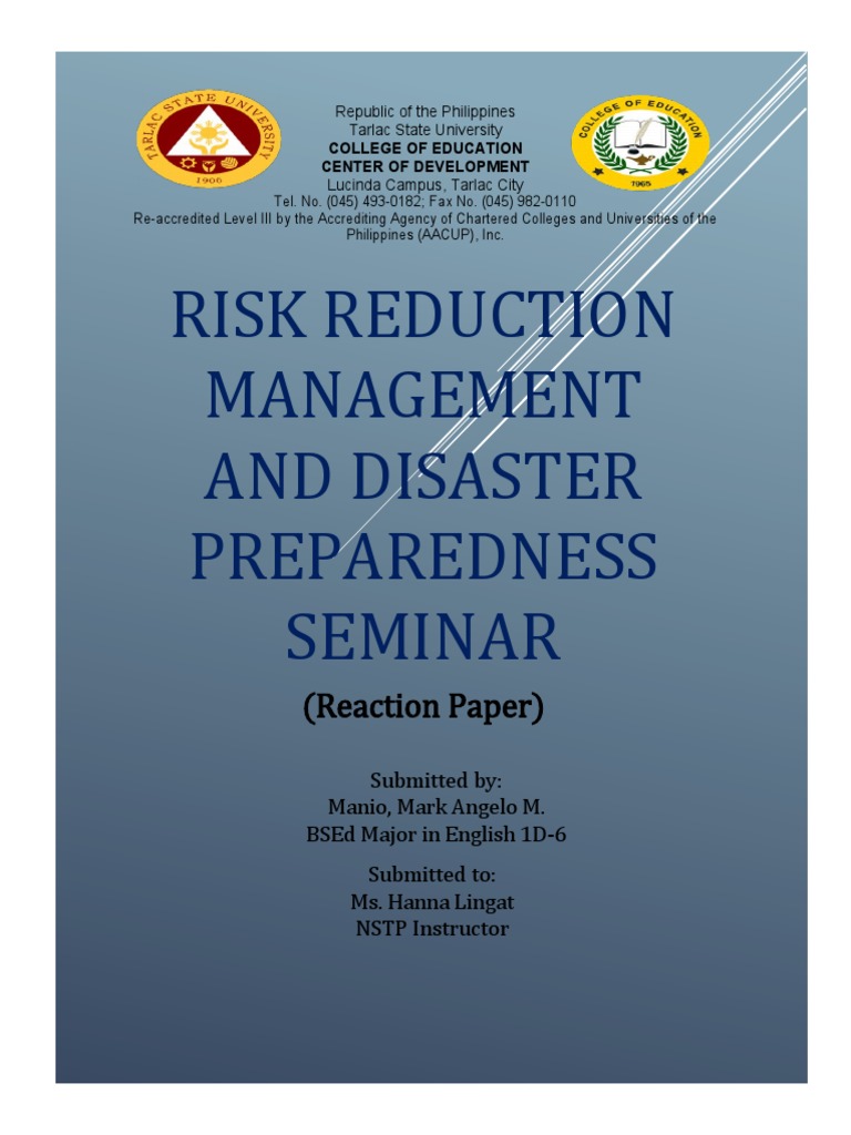 DRRM Reaction Paper | PDF | Emergency Management | Natural Disasters