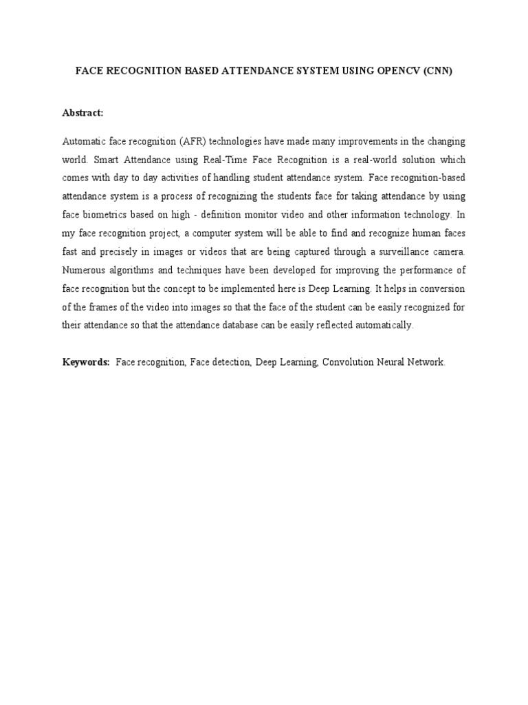 Face Recognition Based Attendance System Using Opencv | PDF | Machine ...