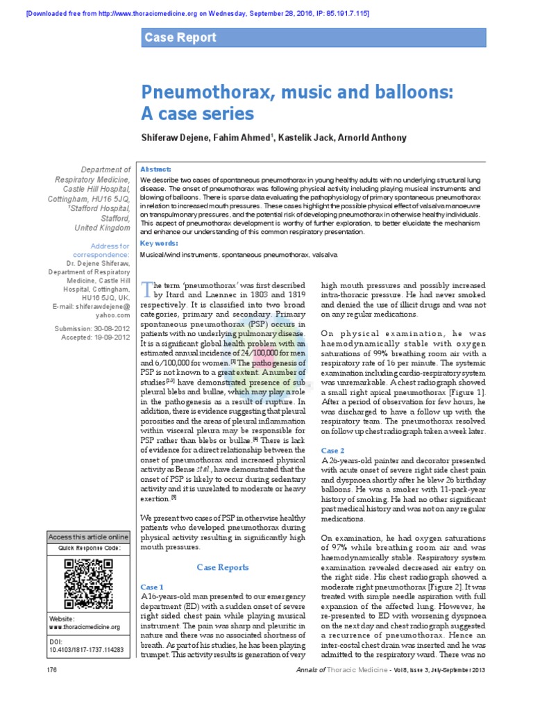 Pneumothorax, Music and Balloons: A Case Series | PDF | Clinical ...