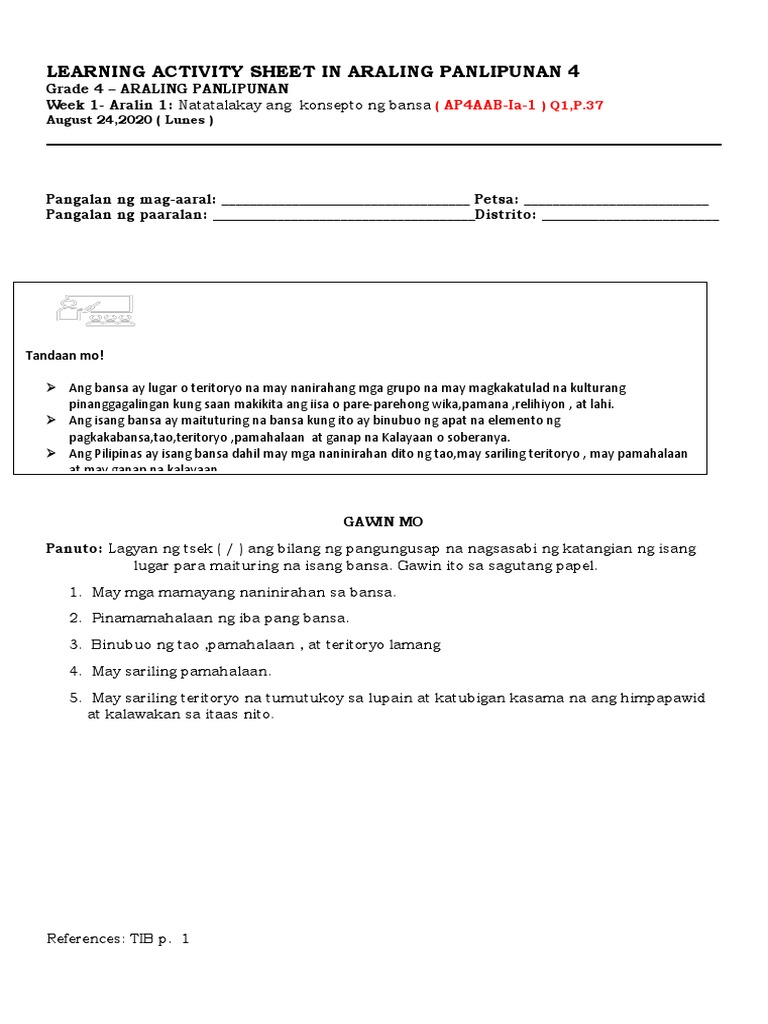 Ap Activity Sheets Week 1-7 | PDF