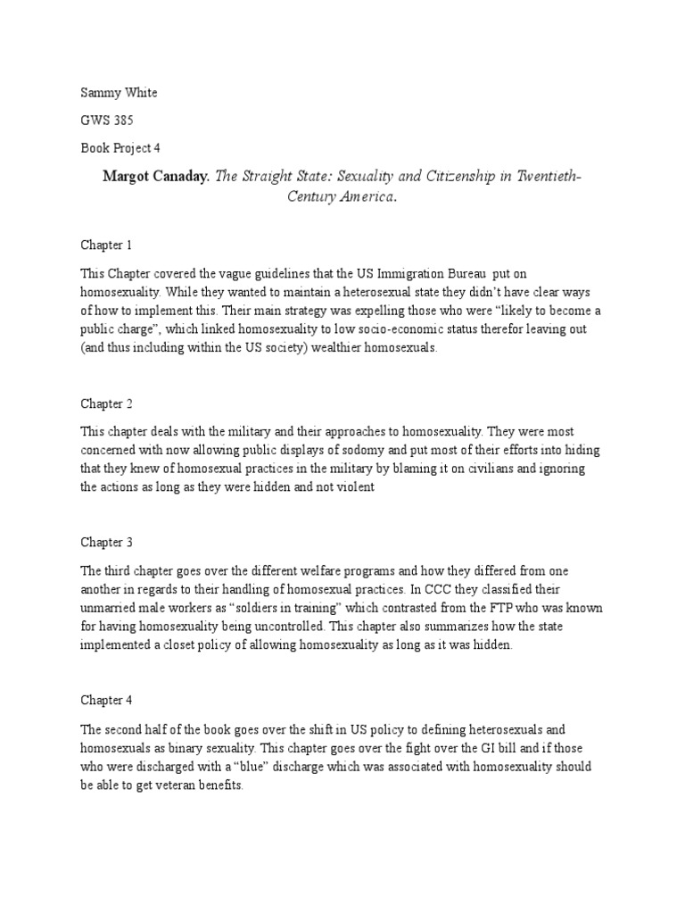 Margot Canaday. The Straight State: Sexuality and Citizenship in ...