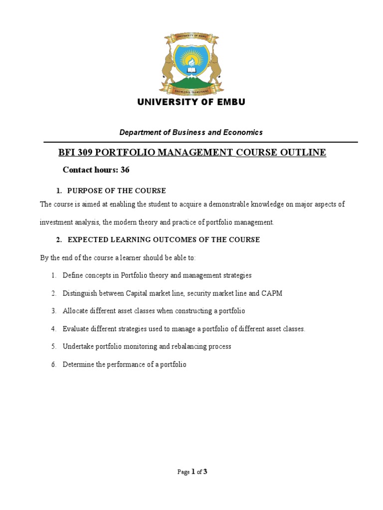 Portfolio Management - Course Outline | PDF | Capital Asset Pricing ...