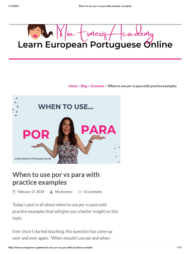 When To Use Por Vs para With Practice Examples | PDF