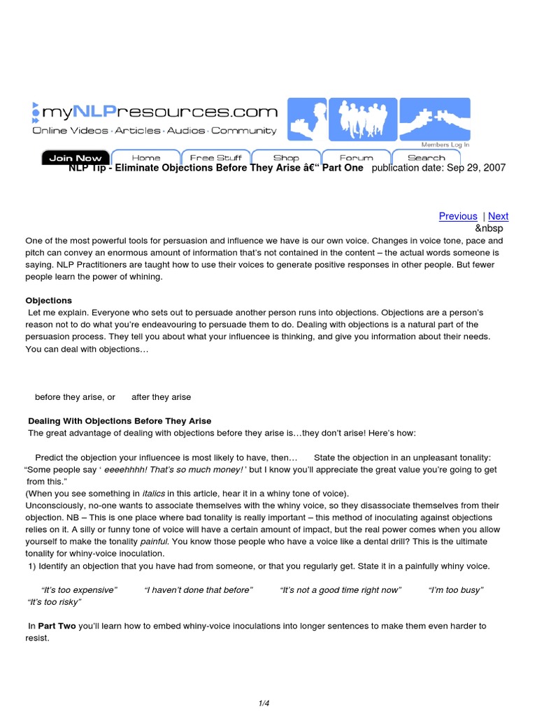 Eliminate Objections Before They Arise - Part One | PDF | Neuro ...
