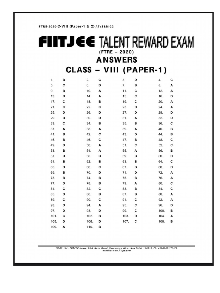 Ftre Class 8 Answer Key | PDF