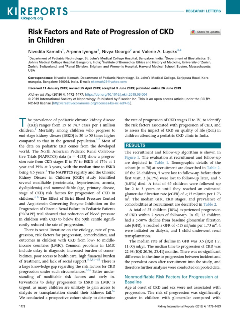 Risk Factors and Rate of Progression of CKD in Children | PDF | Chronic ...