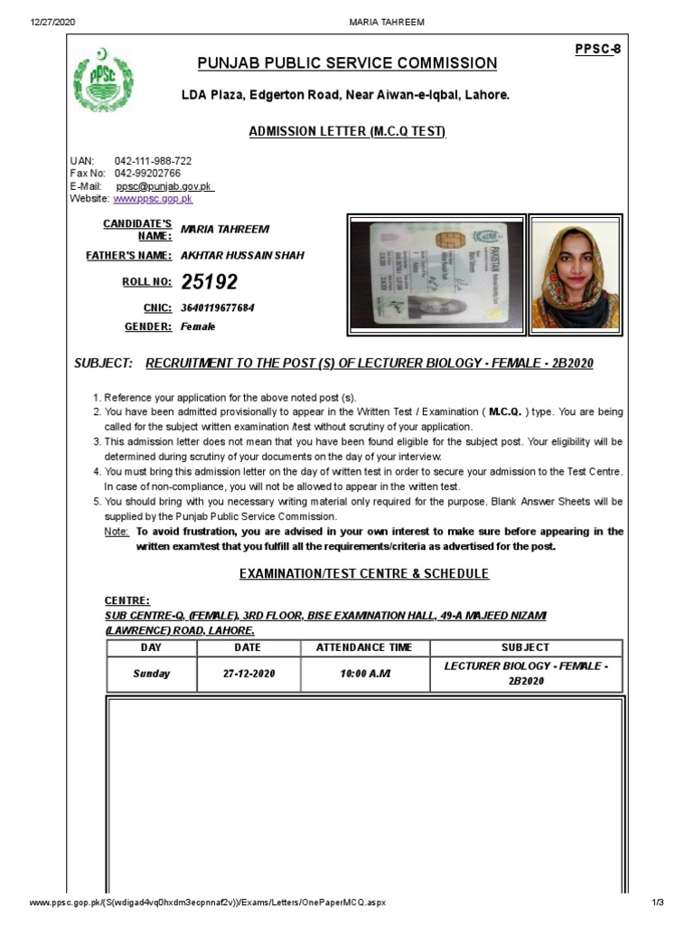 Punjab Public Service Commission: PPSC-8 | PDF | Test (Assessment ...