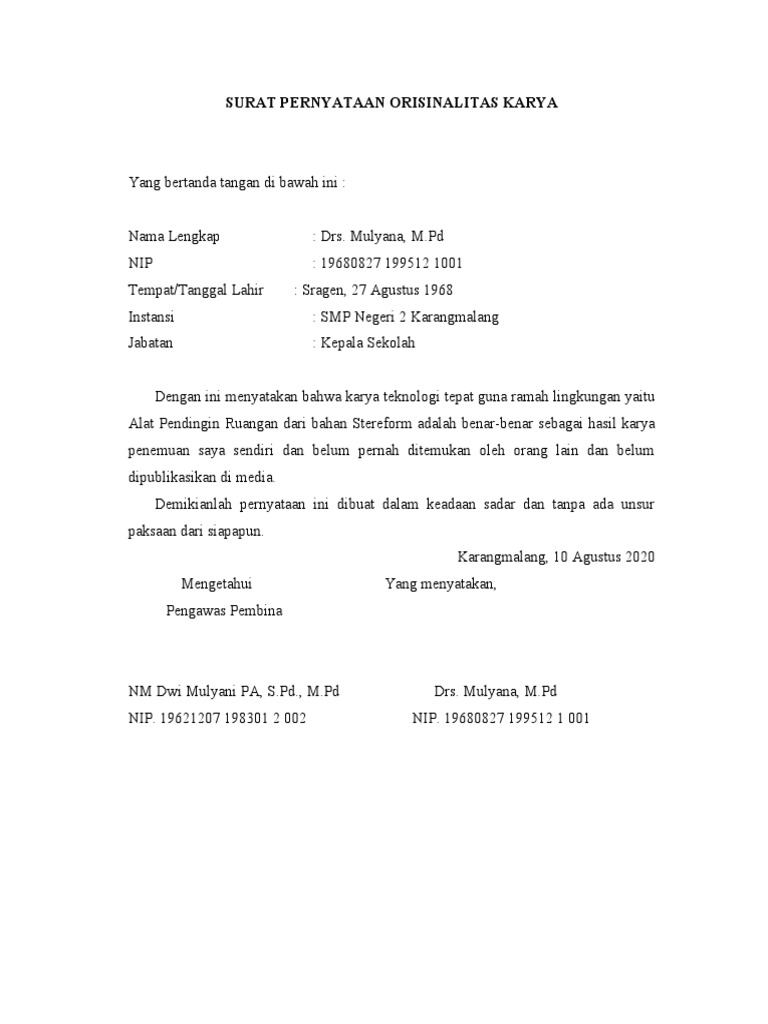 Surat Pernyataan Temuan Tek Tepat Guna | PDF