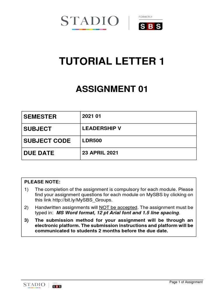 Tutorial Letter 1: Assignment 01 | PDF