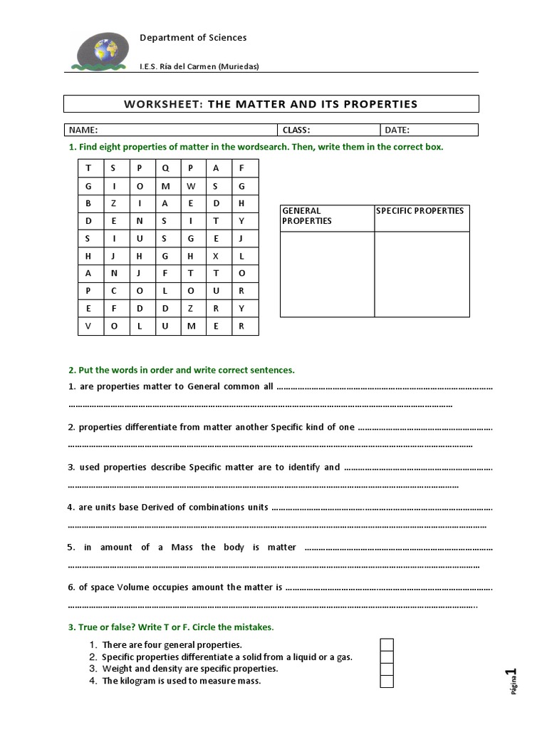 Worksheet:: The Matter and Its Properties | PDF | Mixture | Solution