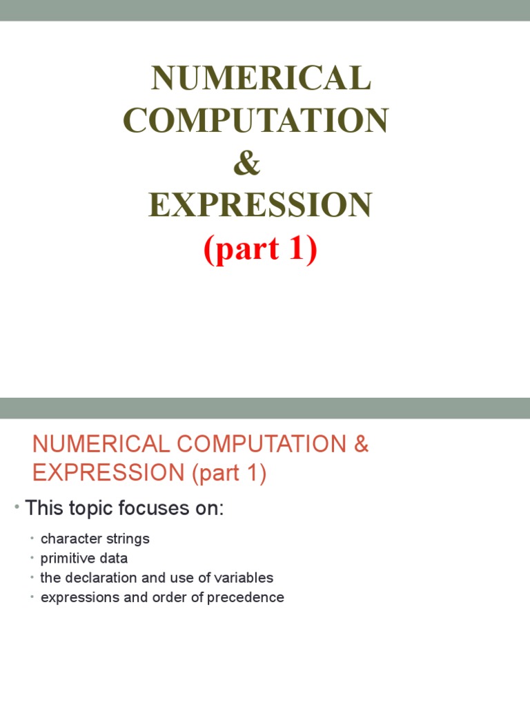 Week 3 Numerical Data And Expression Part 1 Pdf Data Type Integer Computer Science 7329