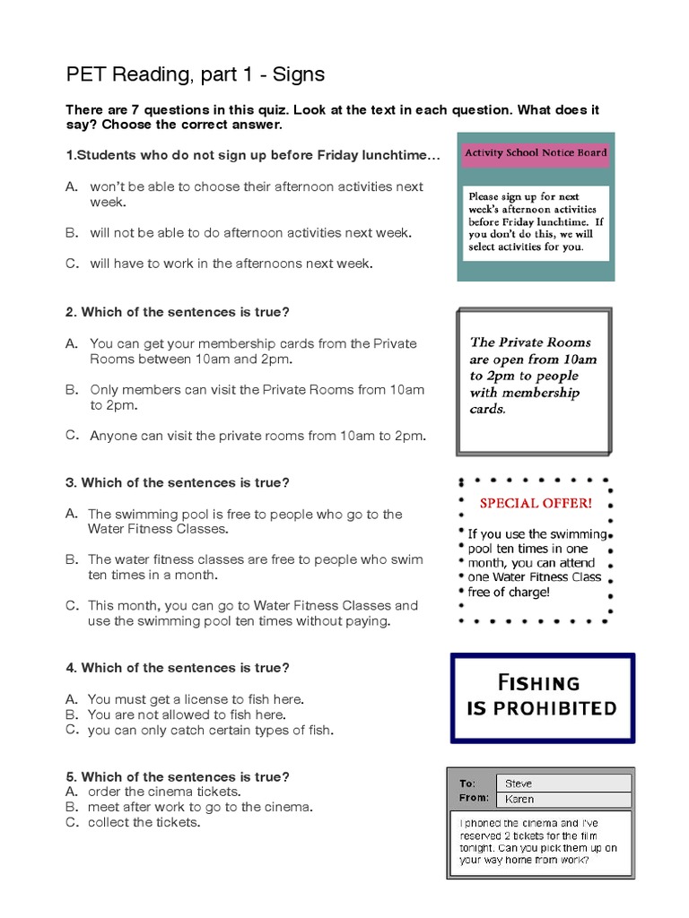 Pet Reading Part 1 - Signs | PDF