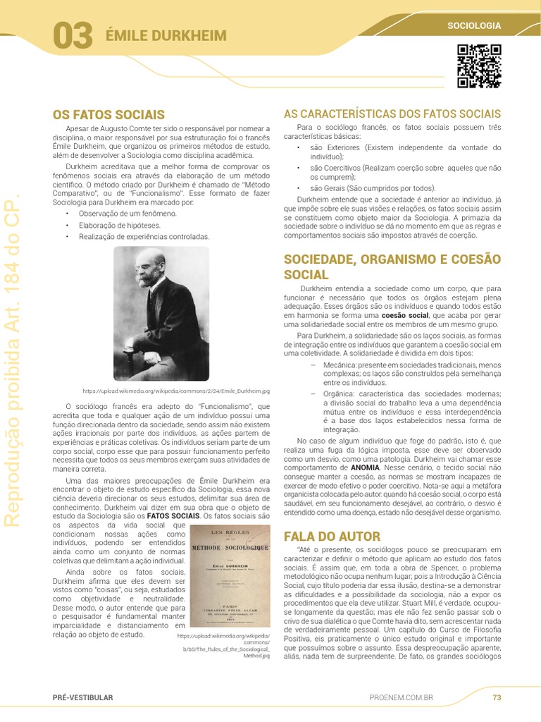 Os fatos sociais segundo Durkheim | PDF | Émile Durkheim | Sociologia