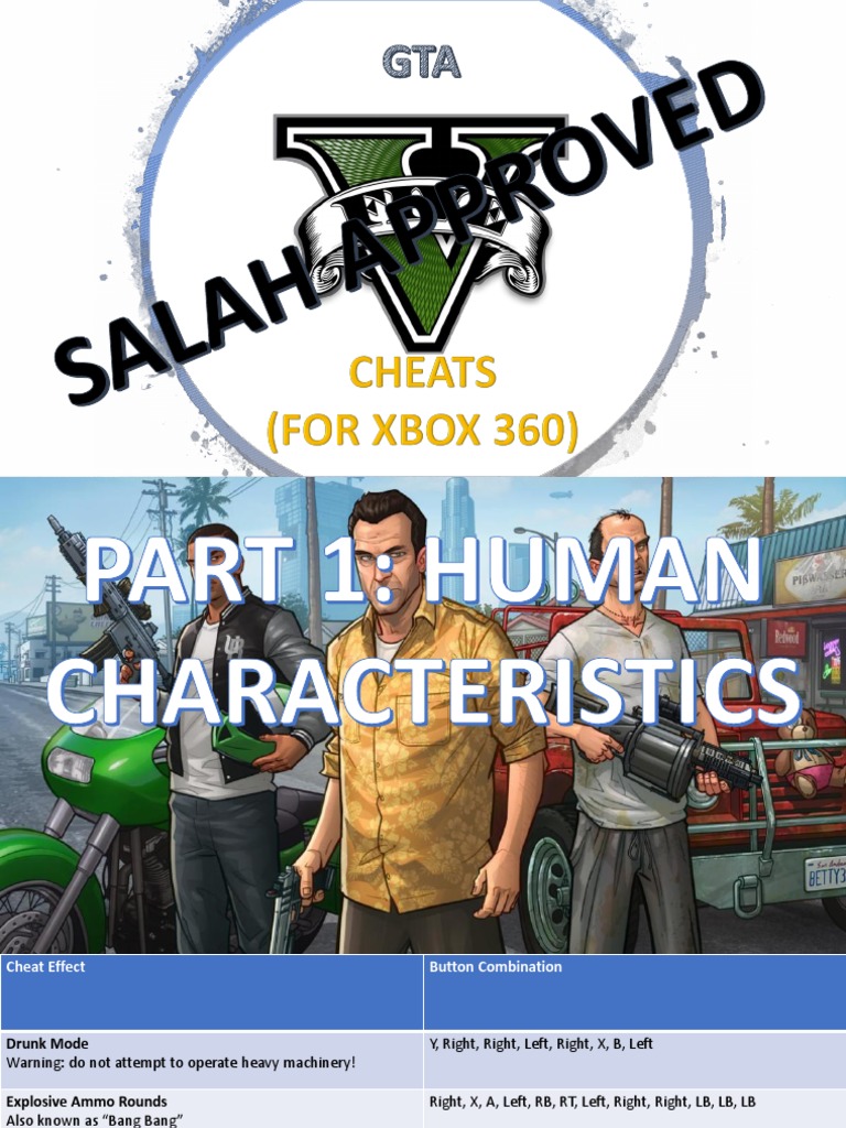 GTA 5 Xbox 360 Cheat Codes Guide | PDF | Leisure | Sports