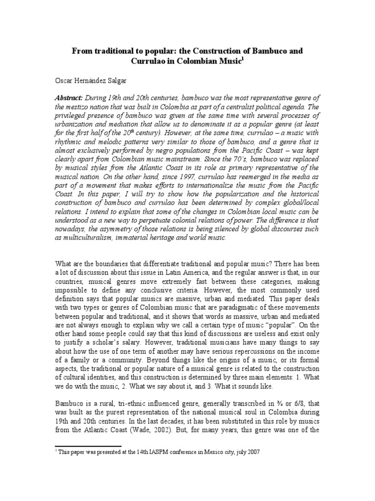 From Traditional To Popular: The Construction of Bambuco and Currulao ...