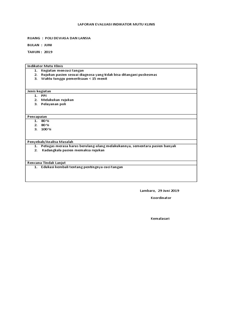 Laporan Evaluasi Indikator Mutu Klinis | PDF