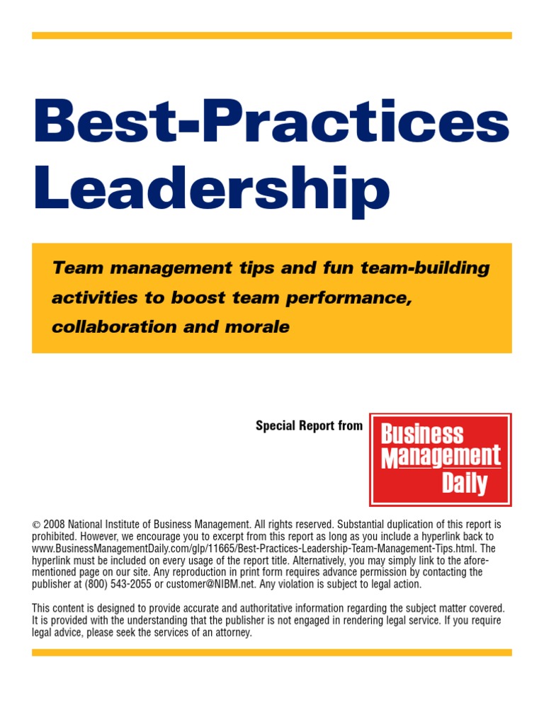 Best-Practices Leadership: Business Management Daily | PDF | Team ...