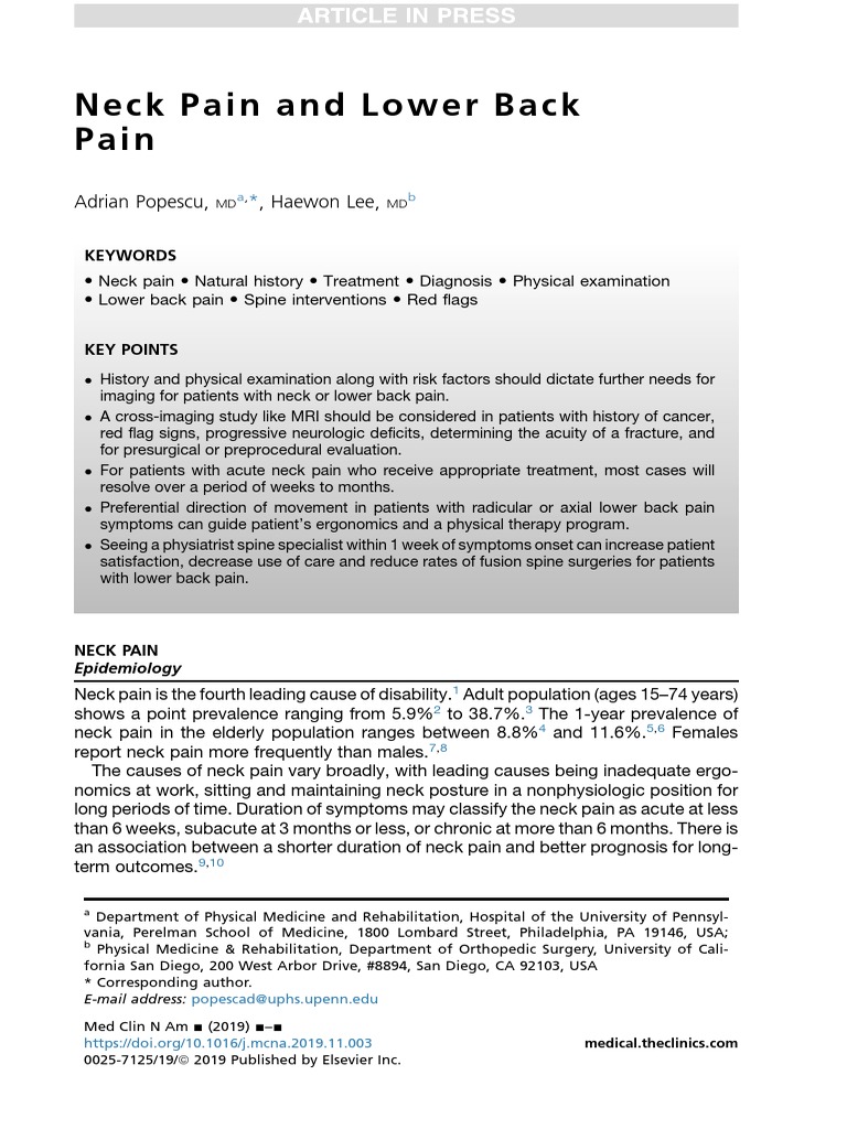 Neck Pain and Lower Back Pain. Med Clin N Am. 2019. | PDF | Back Pain ...
